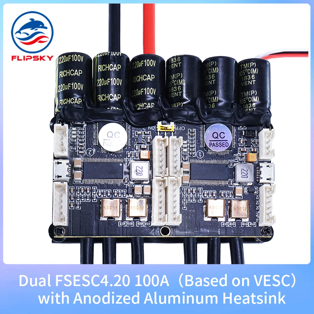 브러시리스 ESC 듀얼 FSESC4.20 100A (VESC 기반), 양극산화처리 알루미늄 방열판 RC ESC 액세서리 전기 ...