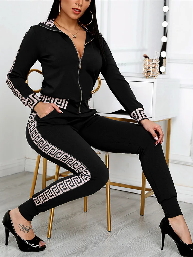 2021 Tracksuits Women Elegant Two-Pieces Suit Sets Female Stylish Greek ...