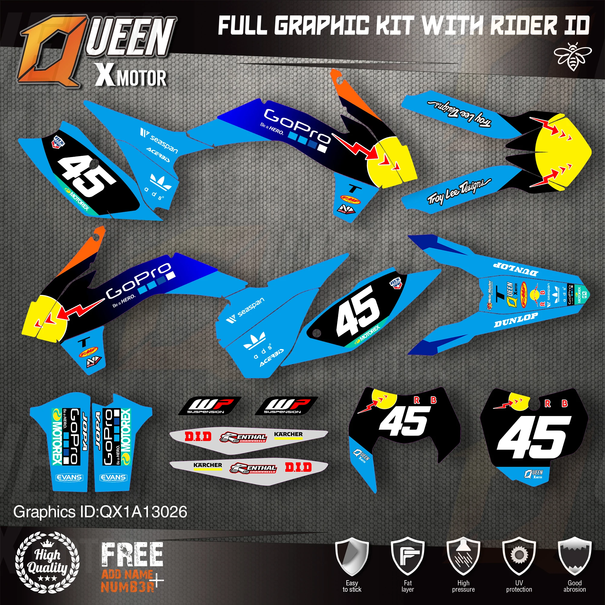 QUEEN-X-MOTOR-Custom-Team-Graphics-Decals-Stickers-Kit-For-KTM-2013 ...