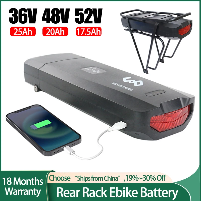 Electric-Bicycle-48V-20Ah-52V-Ebike-Battery-Rear-Rack-Battery-Pack-36V ...