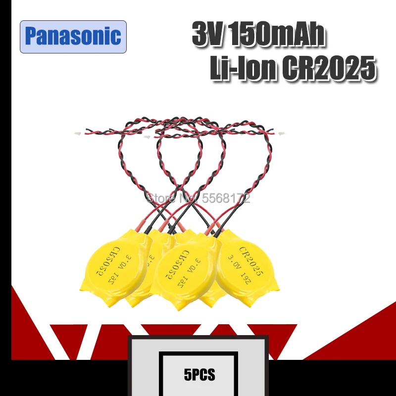 5pcs CR2025 150mah Panasonic Button Battery with Wire and Plug CMOS 3V ...