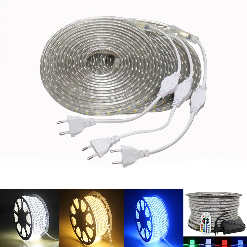 220V LED Strip Light Waterproof RGB Strip Led Ribbon 5050 Led Tape 220 ...