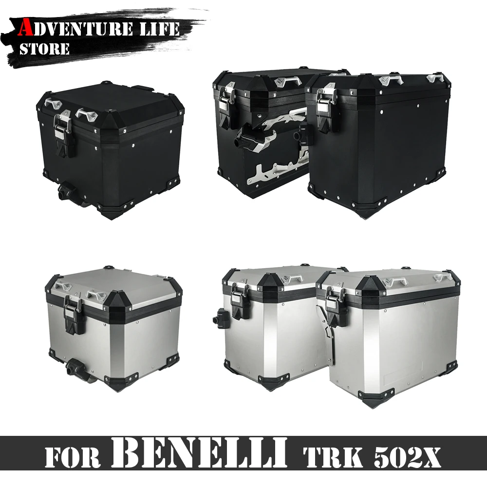 Motorcycle Black Silver Panniers Top Case Aluminum Saddlebag Rack ...