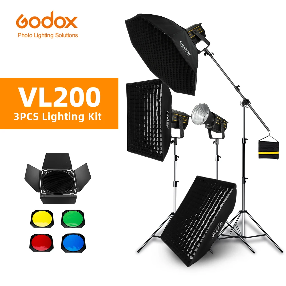 Godox-3pcs-VL200-200W-5600K-White-Version-LED-Video-Continuous-Light ...