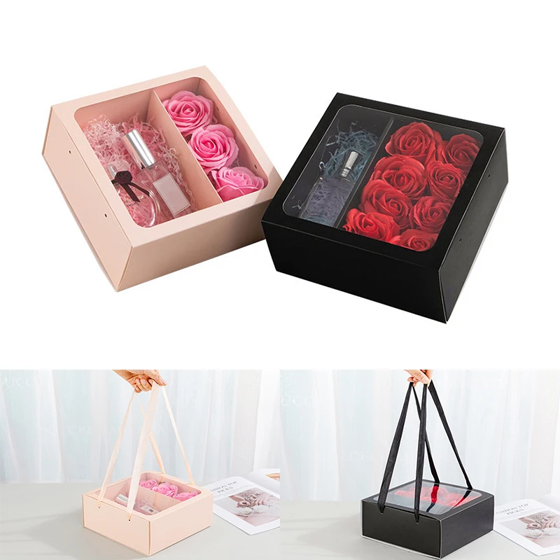 Rose Gift Box with Transparent Showcase Portable Flower Candy Dessert ...