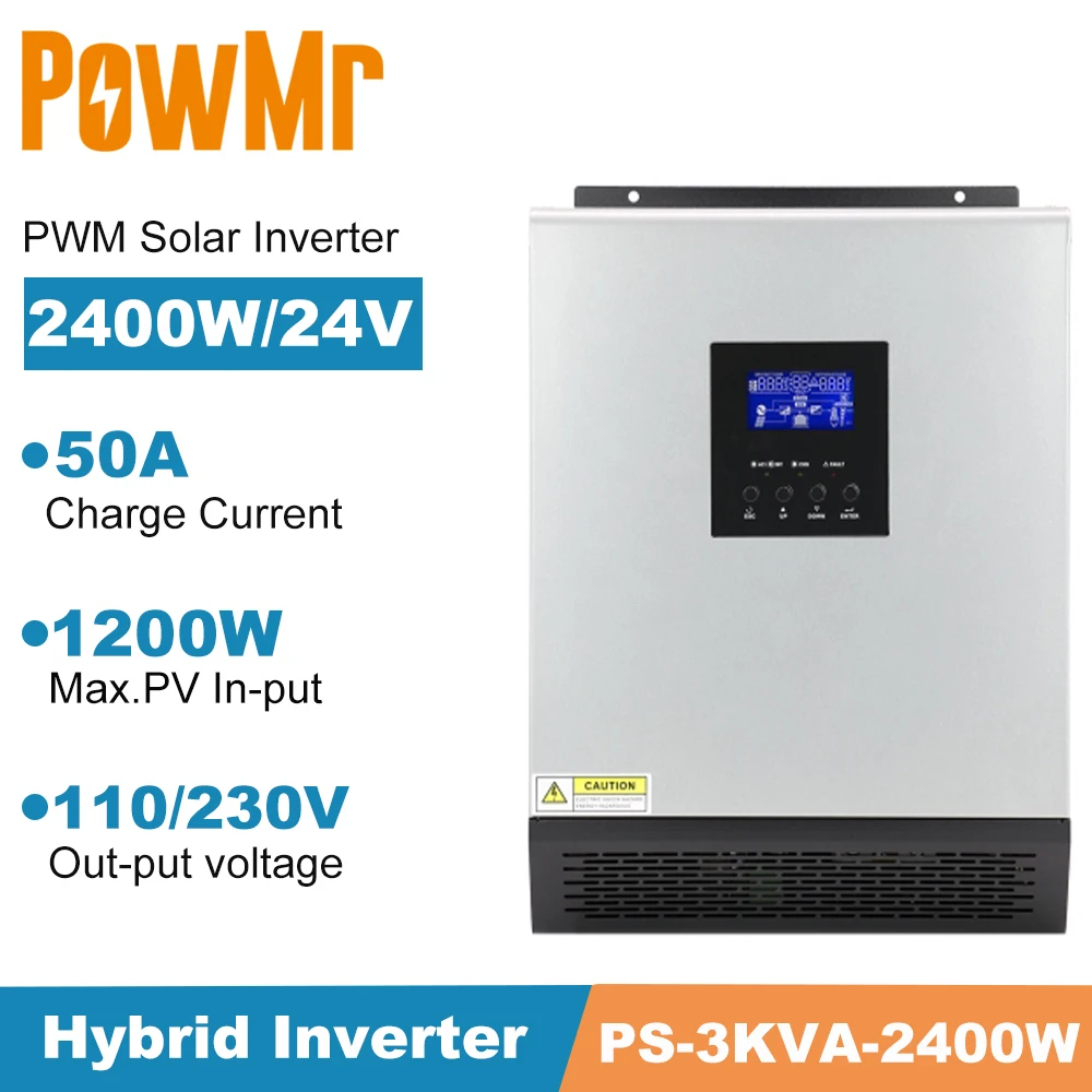 Powmr 3kva Pure Sine Wave Hybrid Solar Inverter 24vdc Input 220vac 110vac Output 50a Pwm Solar ...