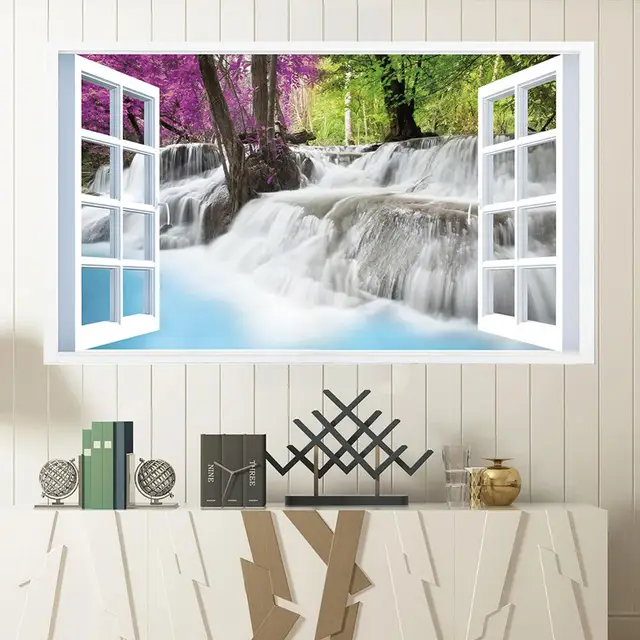 3D Simulation Fake Window Wallpaper Lake Landscape Mountain Clouds Wall ...