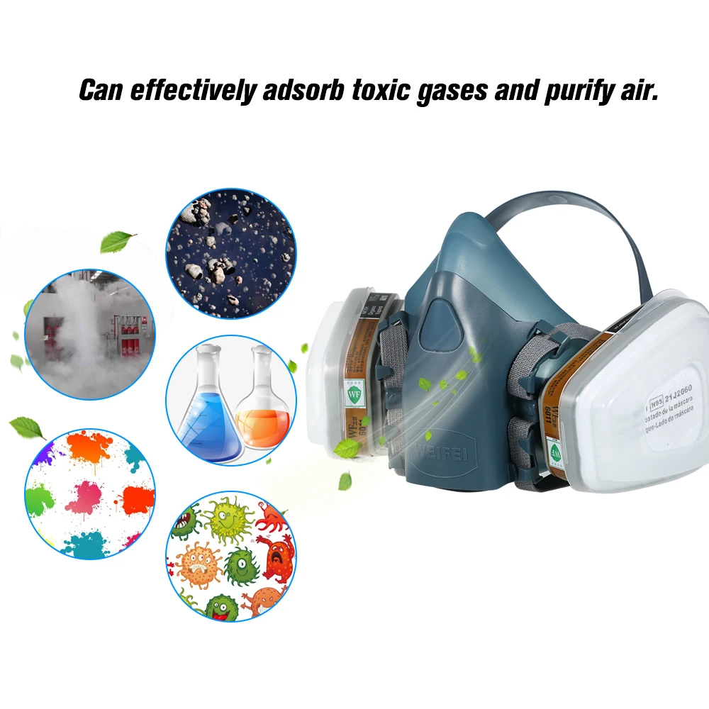 8200 Half Face Gas Mask Respirator Organic Gas Filter Cartridge Dust ...