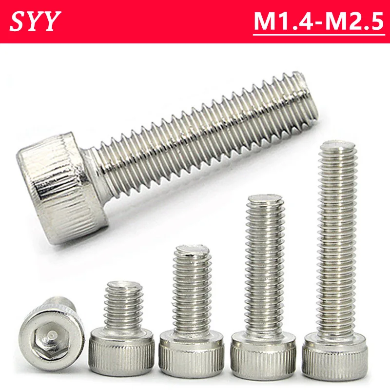 M1.4 M1.6 M2 M2.5 304 Stainless Steel Hexagon Hex Socket Cap Head Micro Screw Din912 Allen ...