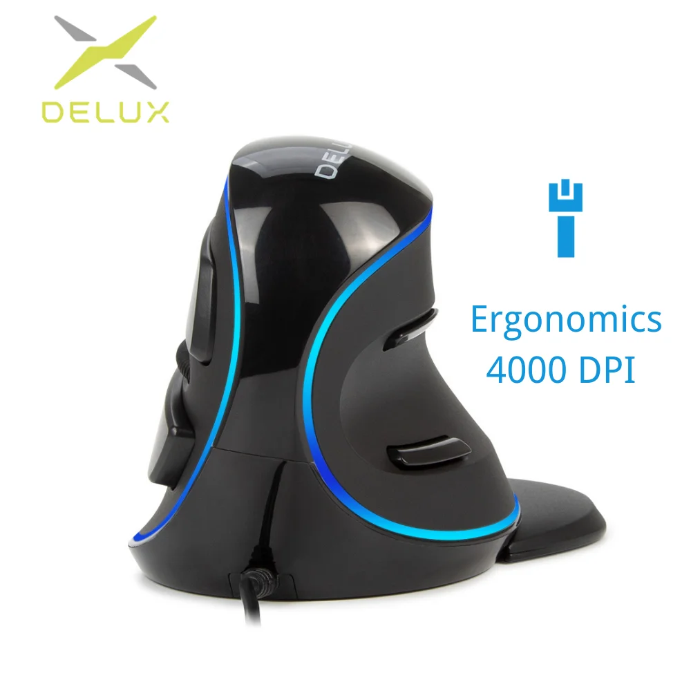 Delux M618PU Wired Vertical Ergonomic Mouse with 7200DPI Blue LED 6 ...
