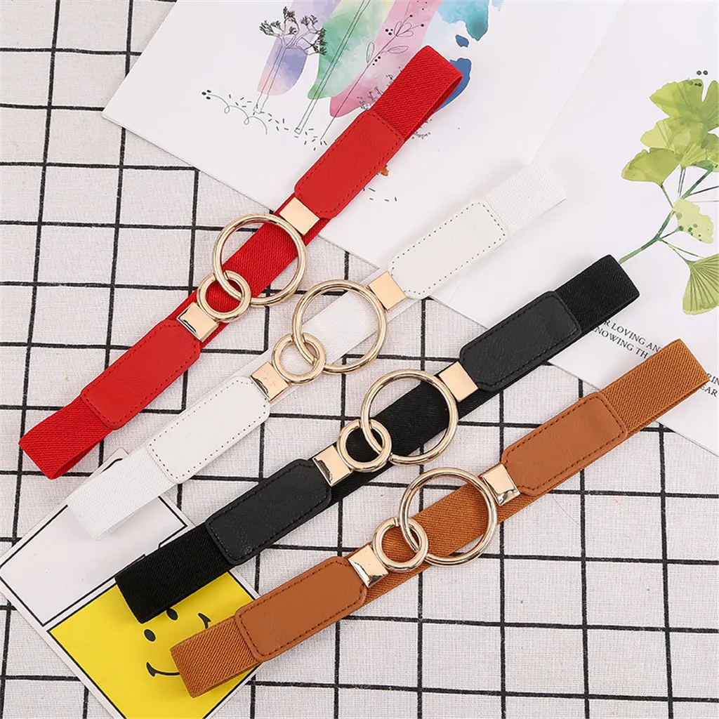 Ladies Fashion Belt Narrow Stretch Belt Solid Color Multicolor Narrow ...