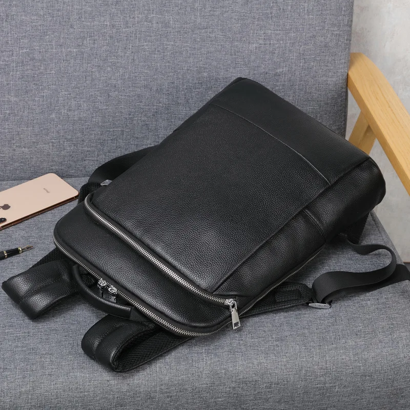 100% Natural Cow Leather Men Backpacks Slim Laptop Backpack Men 15.6 ...