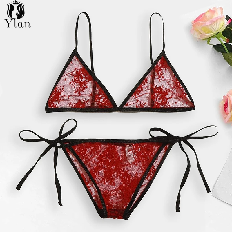 Conjunto de lencería Sexy de encaje para mujer, ropa interior femenina, conjunto erótico de ...