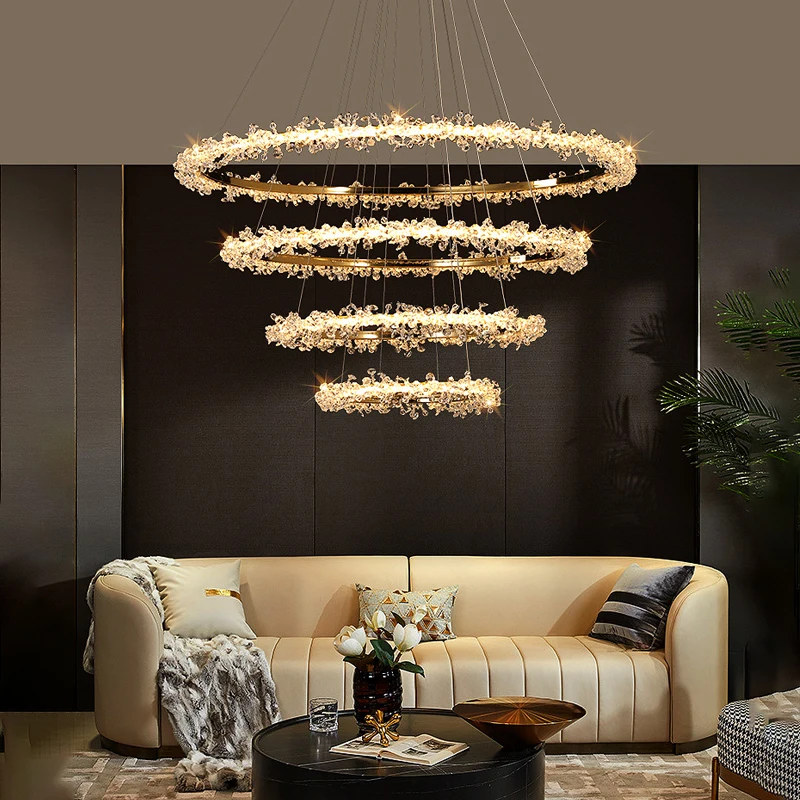 Modern Ring Crystal Led Pendant Lights Lustre Lamp Bedroom Living ...