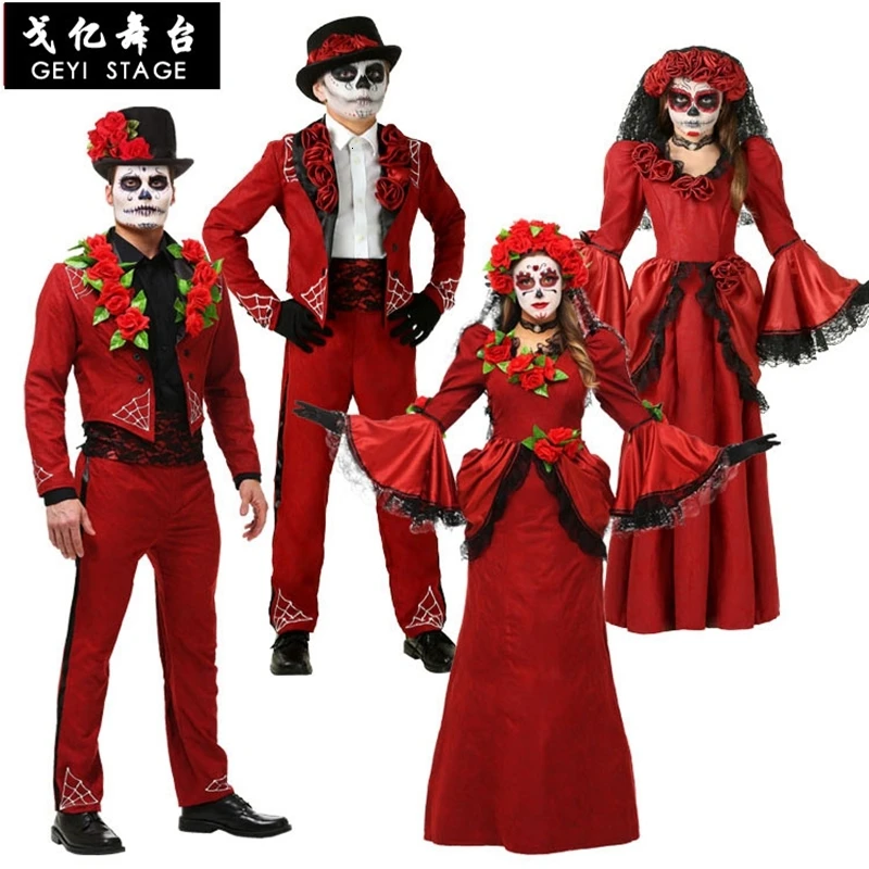 Adult Women Halloween Day Dead Costume Ladies Bridal Long Sleeves Black ...