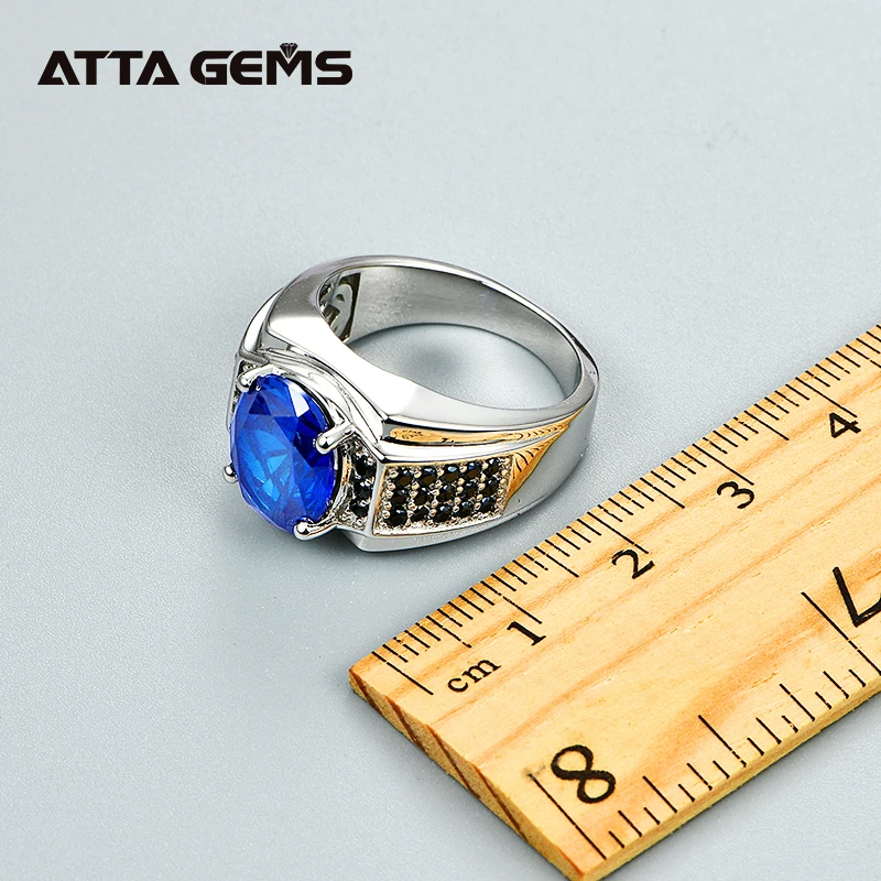 Голубое сапфировое серебряное мужское обручальное кольцо S925 7,2 карат Сапфир классический ...