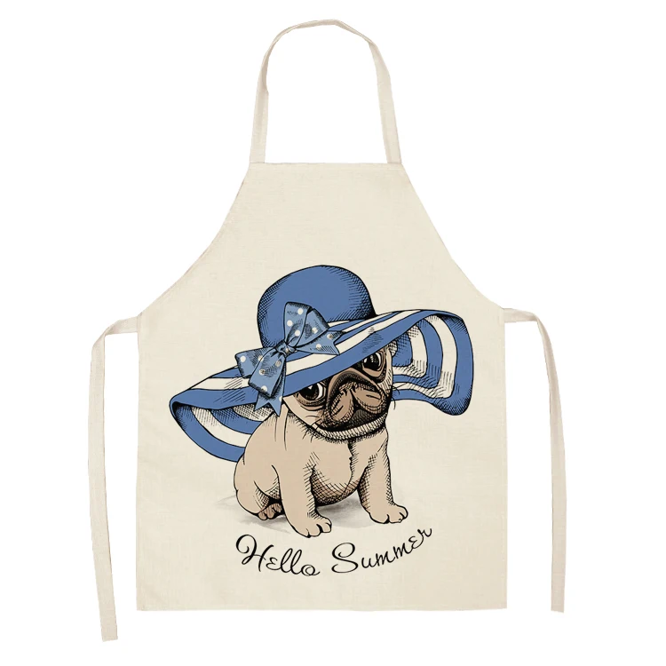 Bulldog Dachshund Pug Dog Printed Kitchen Apron for Woman Cotton Linen ...