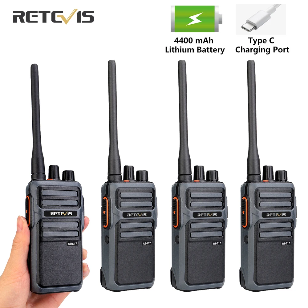 Retevis RB617 RB17 PMR Radio Walkie Talkie 4pcs 4400mAh Battery Type C ...