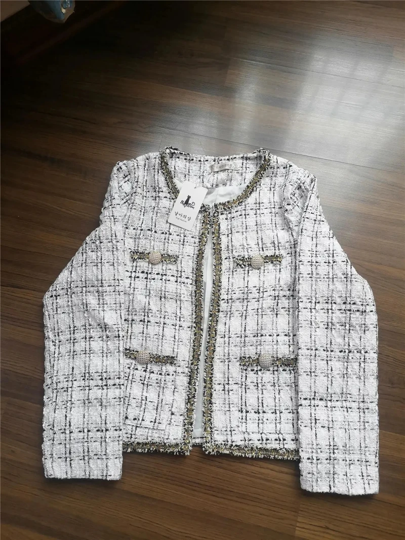 여성반코트 여자 핸드메이드 울 트위드 아우터 하프 자켓 여성 자른 코트 빈티지 오 넥 오픈 스티치 술 슬림 체크 무늬 한국 긴 소매 블렌드 아웃웨어 탑 네이버 블로그