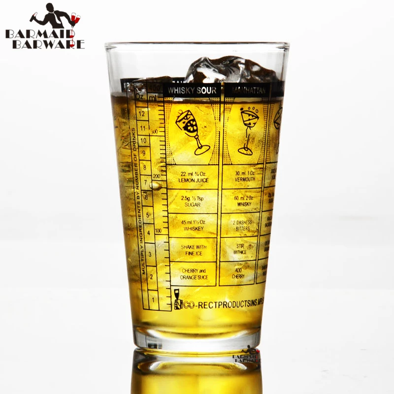 400ml Glass Shaker With Degree Scale Stainless Steel Cocktail Boston ...