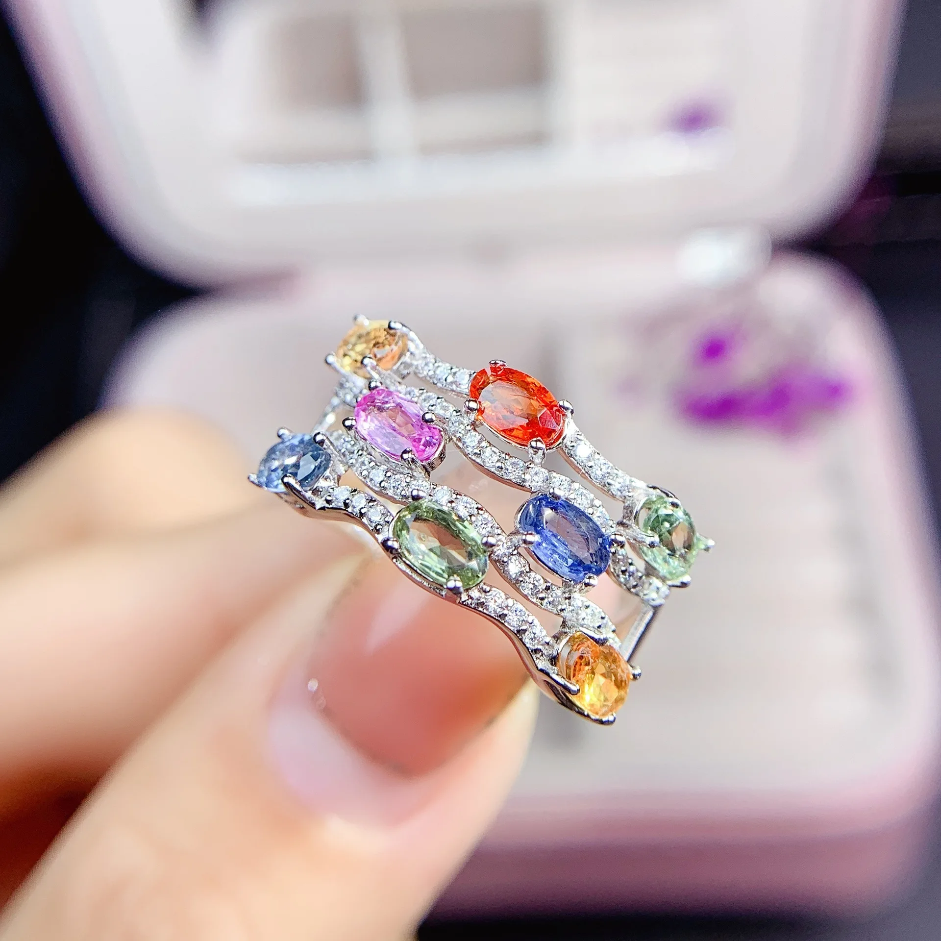 Elegant-Ladies-Silver-Color-Jewelry-Colorful-CZ-Crystal-Wedding-Ring ...