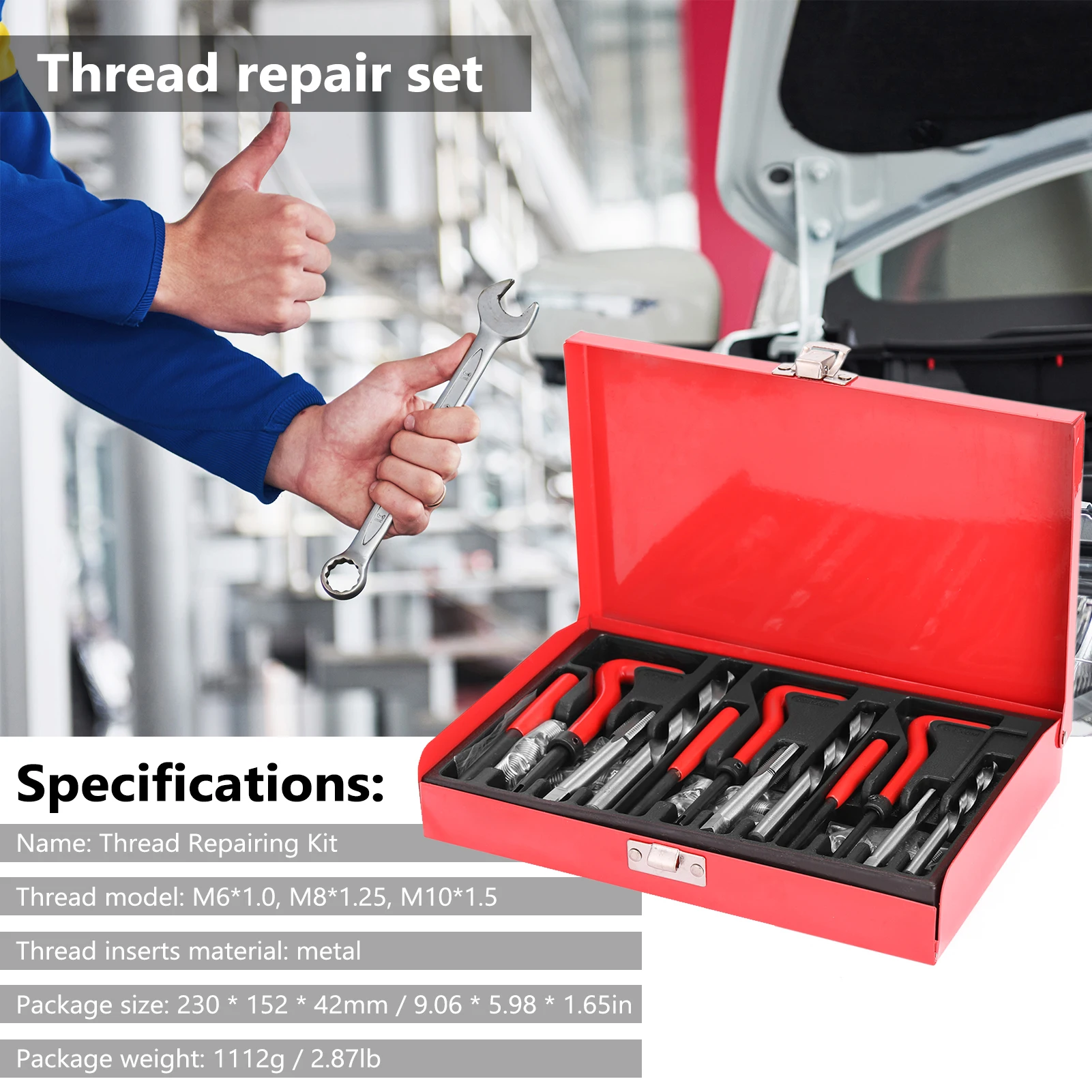 131Pcs Car Thread Repairing Tool Kit Spanner Wrench Inserts Drill Tap ...