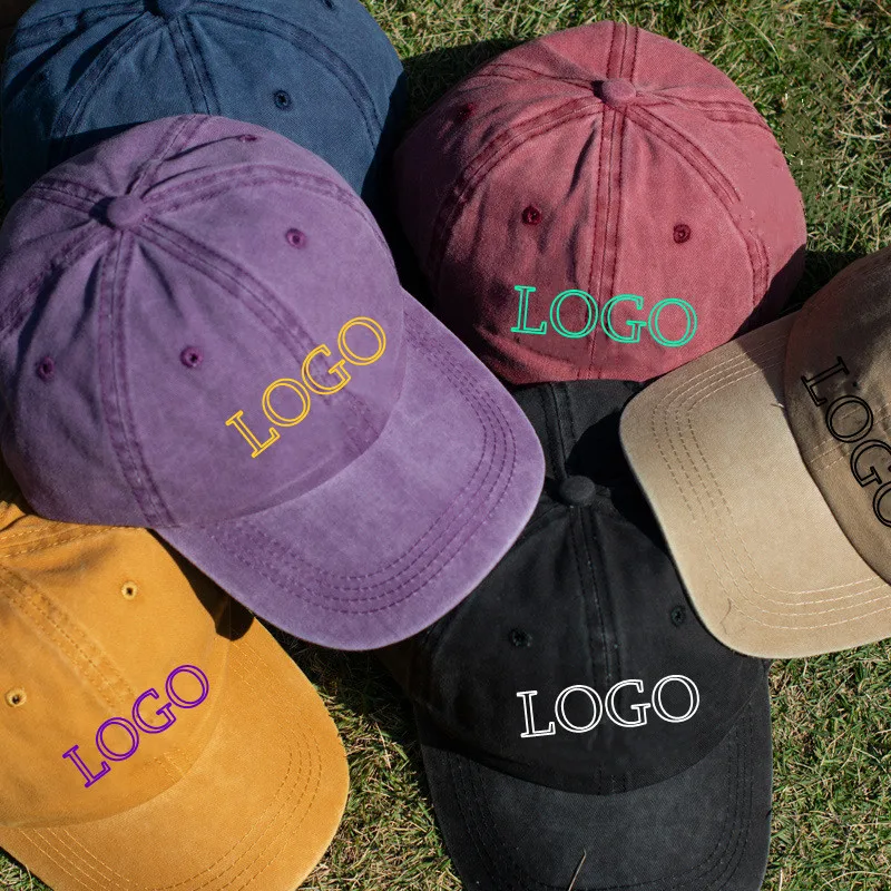 Custom-Logo-Baseball-Caps-For-Men-Vintage-Distressed-Washed-Snapback ...