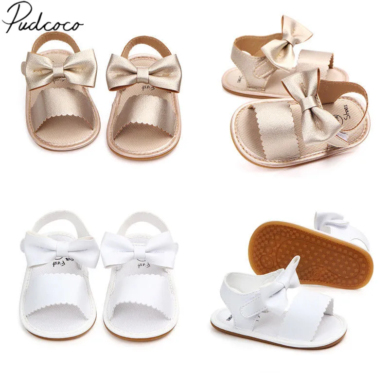 0-18m Cute Baby Girls Bowknot Princess Shoes Toddler Summer Sandals Infant Pu Non-slip Rubber ...
