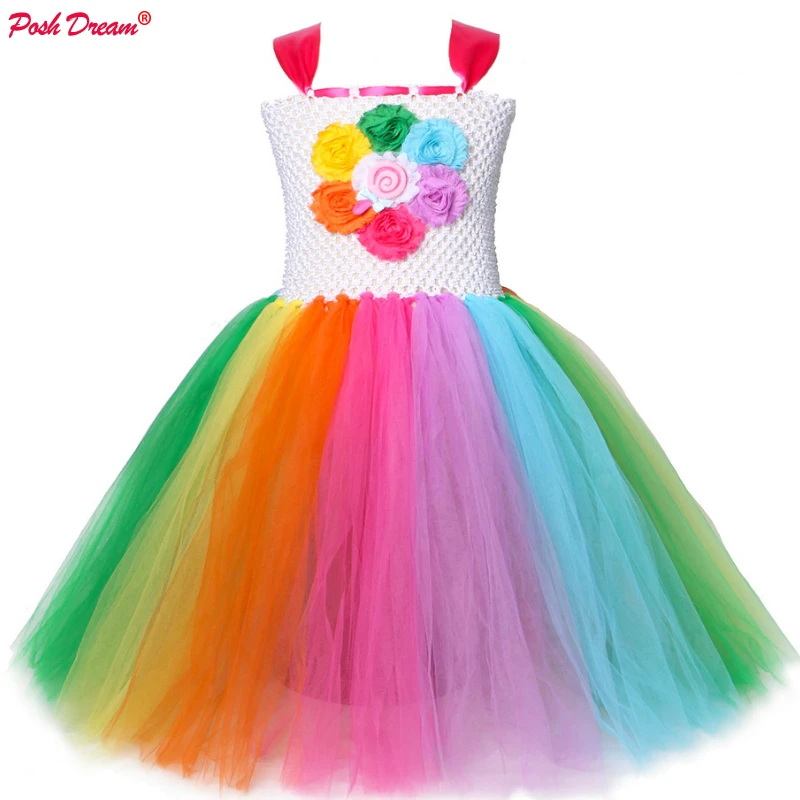 Rainbow Flower Kids Dresses For Girls Flower Lace Tulle Dress Wedding ...