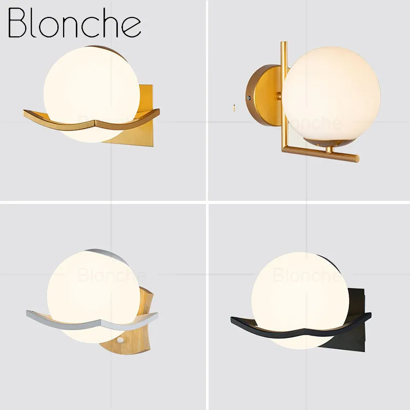 Modern Glass Wall Lamp Golden Design Round Indoor Bedside Reading Lamp ...