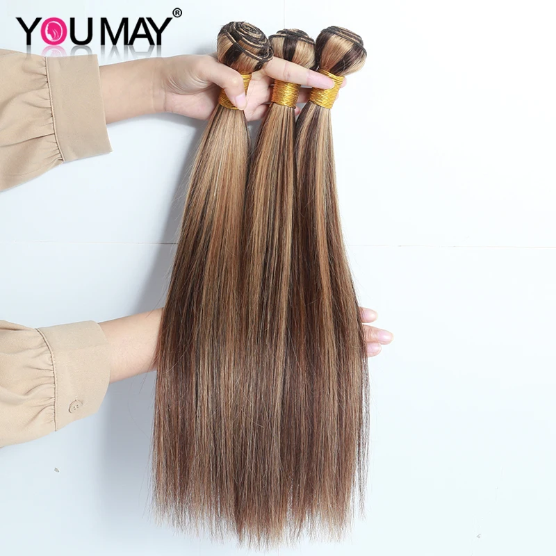 Straight Highlight Bundles Peruvian Human Hair Ombre Brown Hair Bundles ...