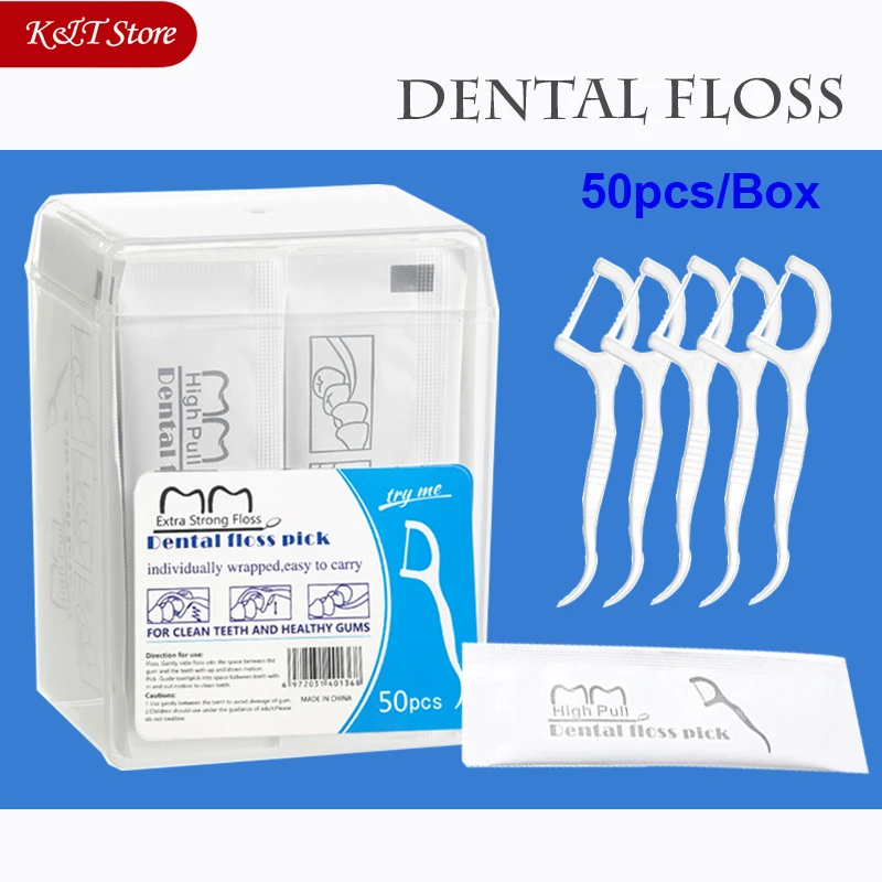 50pcs portable dental floss teeth sticks oral care hygiene toothpick ...