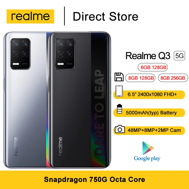 Realme Teléfonos Móviles Q3 5G, pantalla FHD de 6,5 pulgadas, 120HZ, Snapdragon 750G, ocho ...