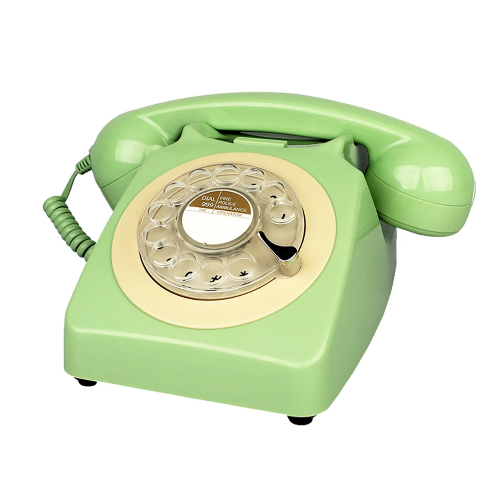 Telefone com fio verde retrô telefones de fixação antigo visor rotativo ...