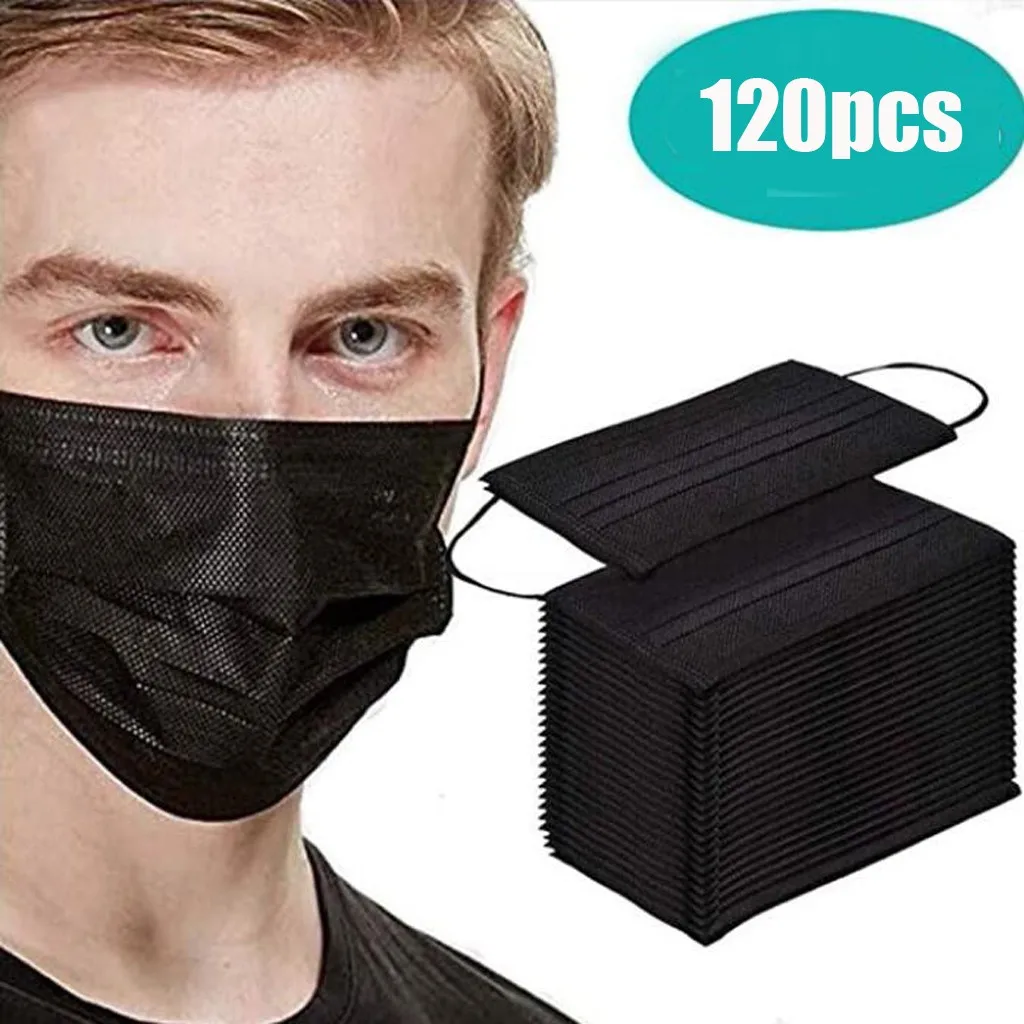 1-200pcs Disposable Black Face Mask Adult Breathable Mouth Muffle Face ...