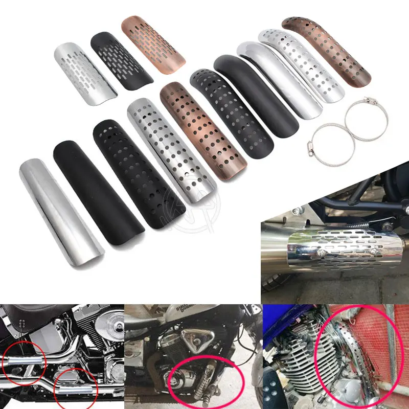 Black/Chrome /Brown Motorcycle Curved Exhaust Muffler Pipe Heat Shield ...