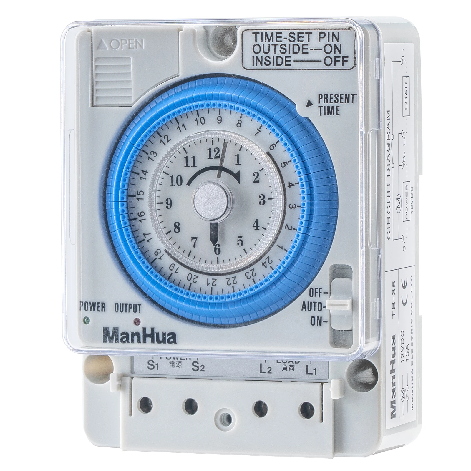 ManHua 24H 12VDC 15A Din Rail Timer Switch TB35 Analog Time Control ...