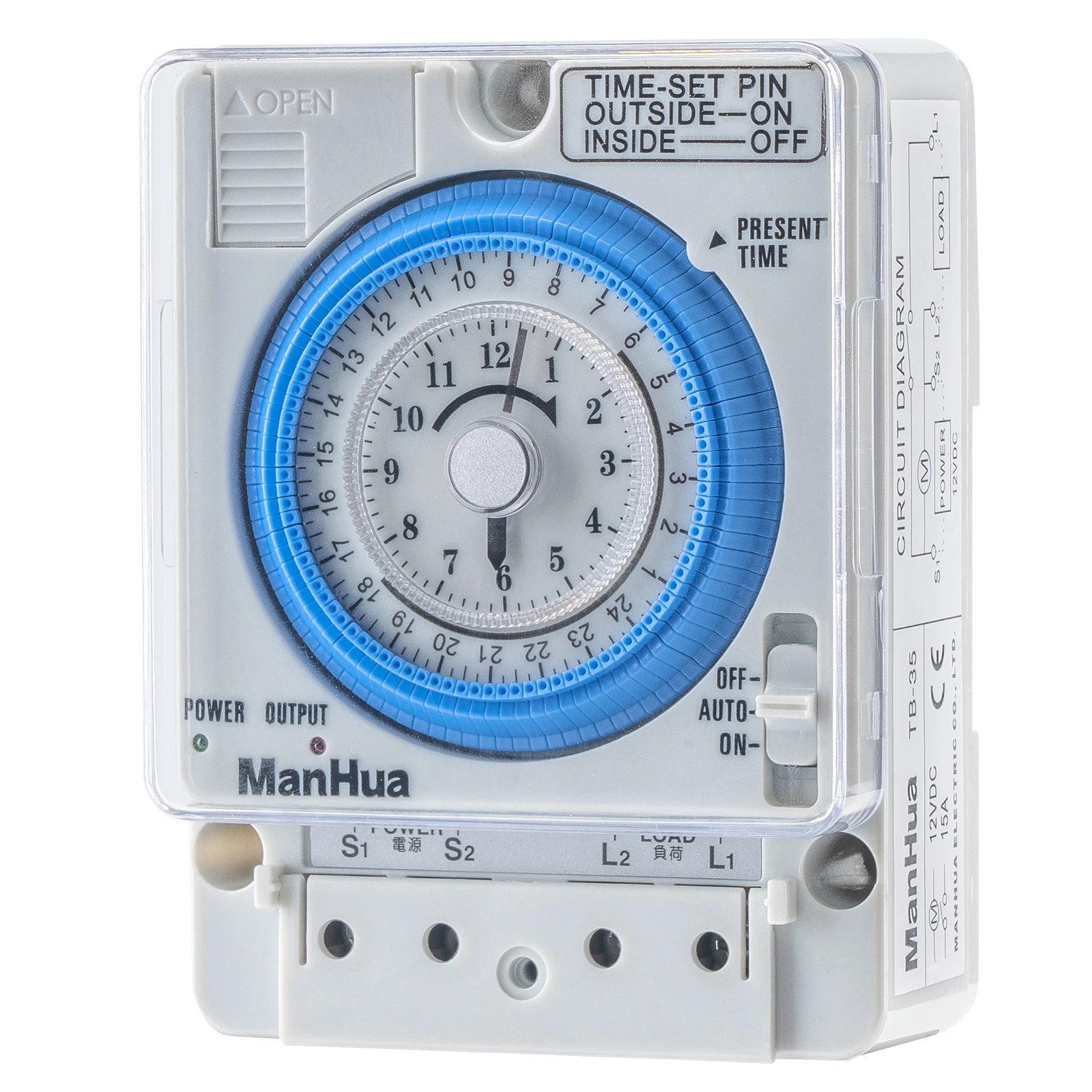 Manhua 24h 12vdc 15a Din Rail Timer Switch Tb35 Analog Time Control ...