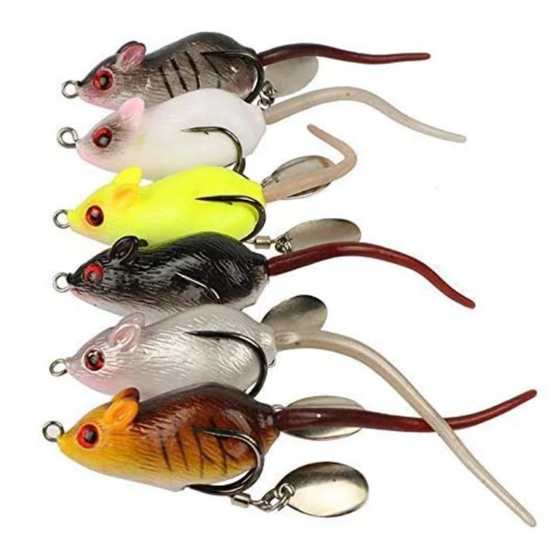 6 Pcs Mouse Artificial Top Water Lures Baits,3D Mice Fishing Lure Kit ...