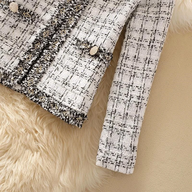 여성반코트 여자 핸드메이드 울 트위드 아우터 하프 자켓 여성 자른 코트 빈티지 오 넥 오픈 스티치 술 슬림 체크 무늬 한국 긴 소매 블렌드 아웃웨어 탑 네이버 블로그