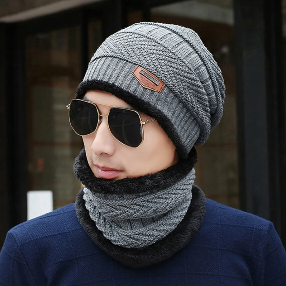 Мужская многофункциональная Мягкая вязаная шерстяная теплая шапка шарф ...