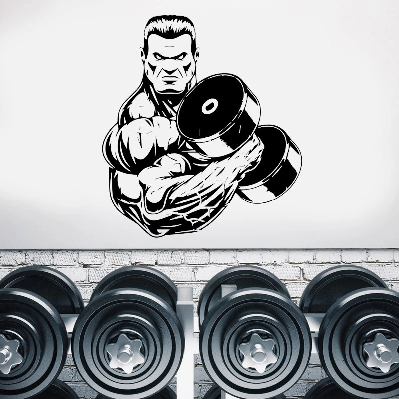 Gym Sign Fitness Bodybuilder Sport Muscles Dumbbells Vinyl Cut Wall ...