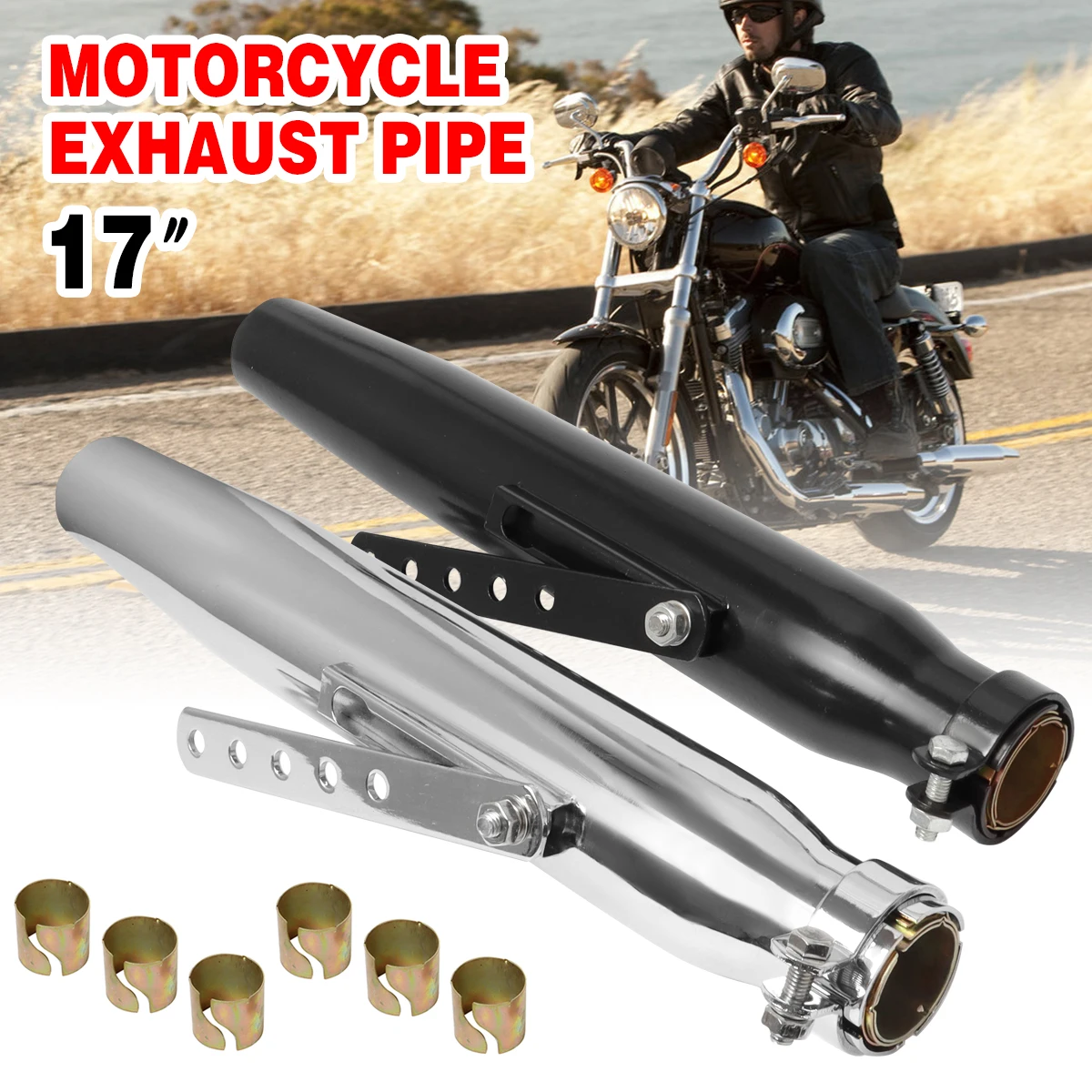 Universal 17'' Motorcycle Exhaust Muffler Pipe Tip Retro Vintage Rear ...