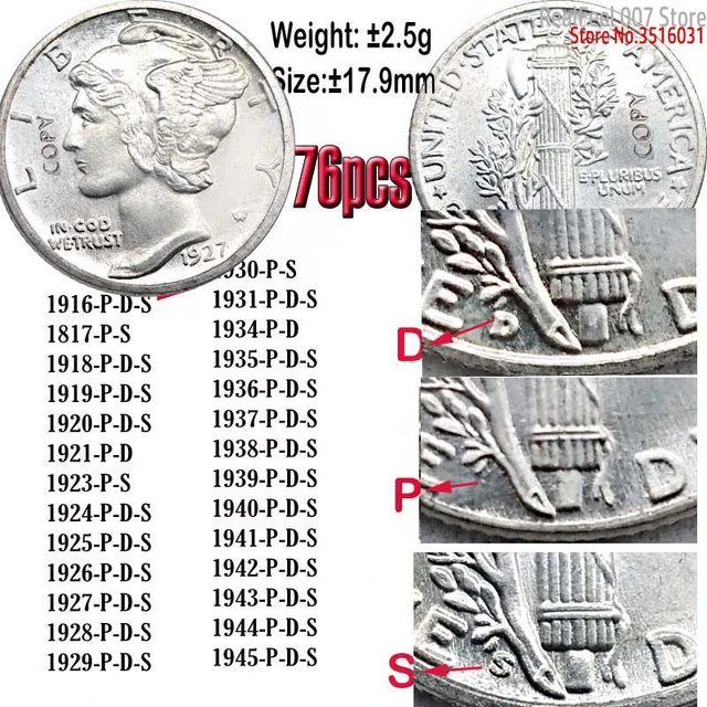 1916 1945 Mercury Dime Values