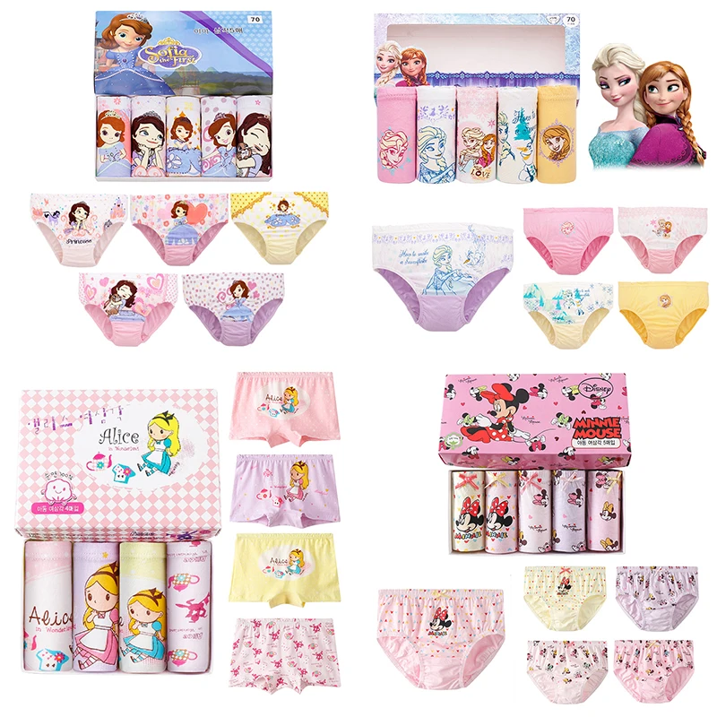 New 5pcs Disney Children's Cotton Underwear Minnie Alice Elsa Anna ...