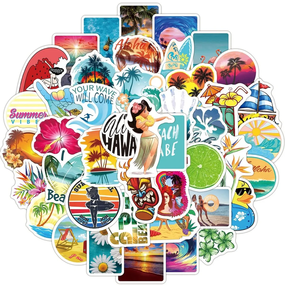 Tropical Phone Stickers 100 Pcs Summer Beach Stickers, Hawaii Stickers ...