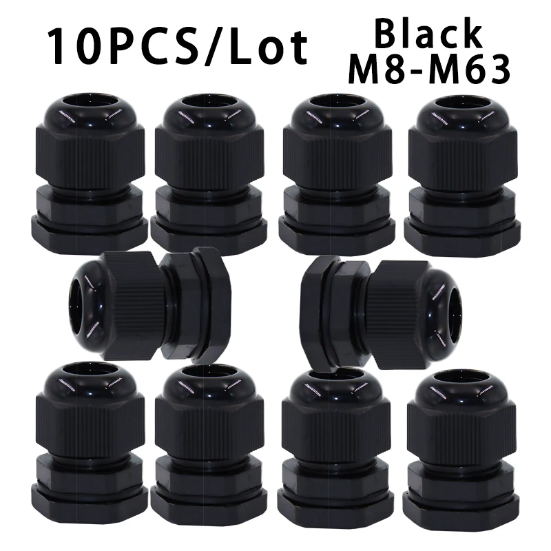 10Pcs-Waterproof-Cable-Gland-M8-M12-M16-M20-M25-M32-M40-Black-Plastic ...