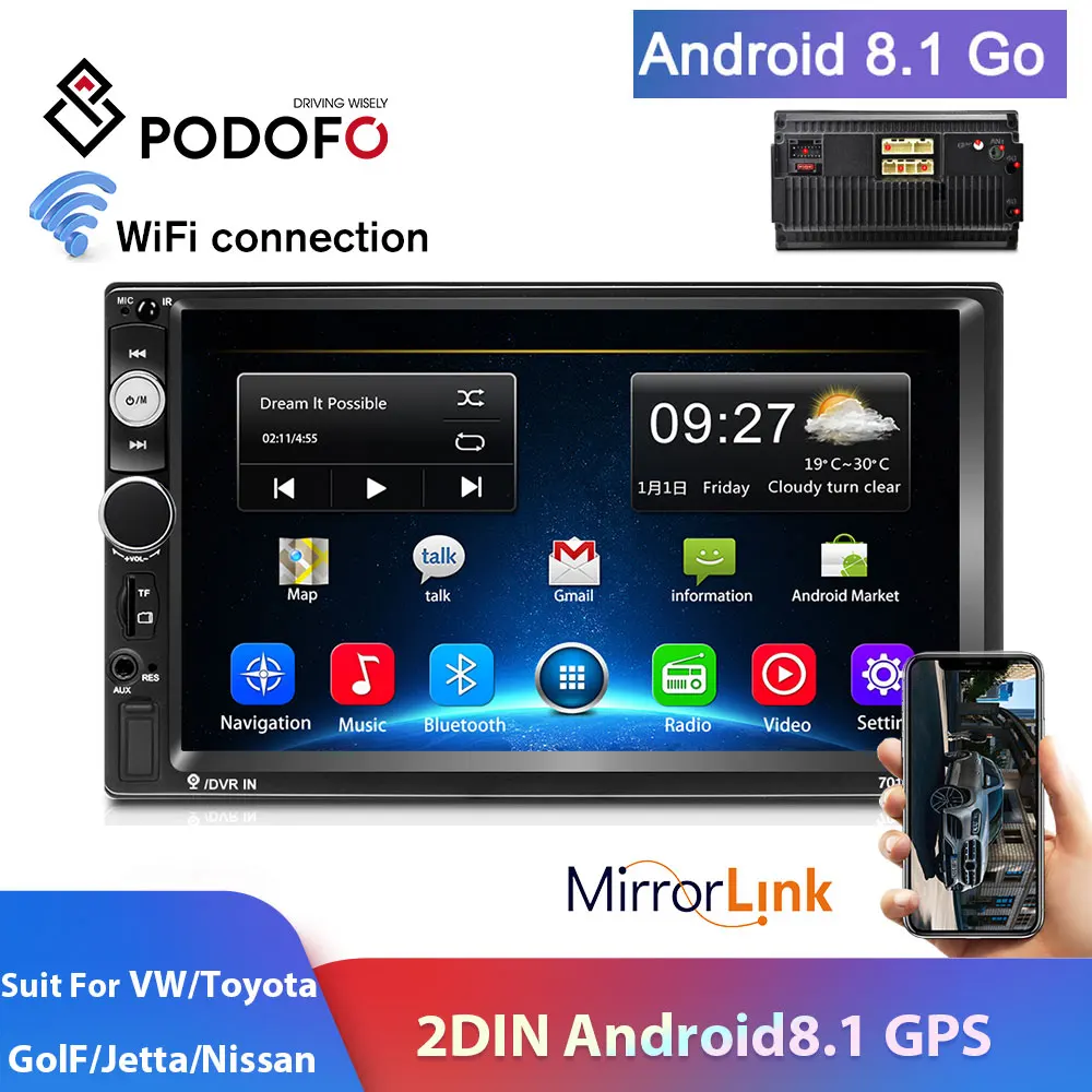 Podofo 2din rádio do carro android gps navi wi fi tf player multimídia carro estéreo para vw ...