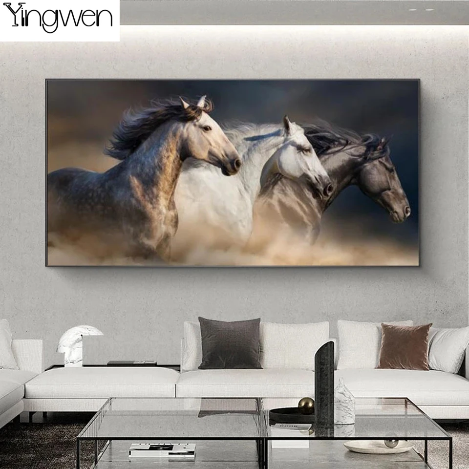 Tiere Laufende Pferde 5D DIY Große Größe Diamant Malerei Moderne Wand Kunst Pferde Bilder Volle ...