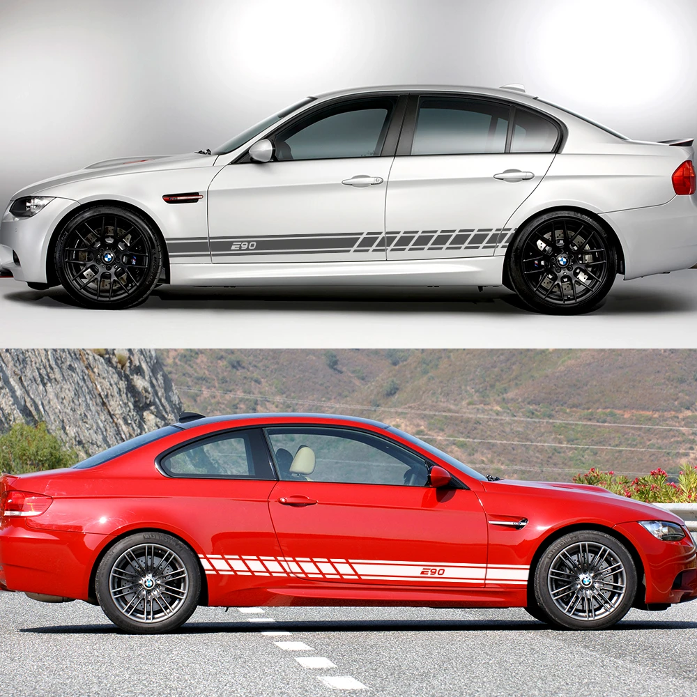 2pcs Car Door Side Skirt Stripes Stickers For Bmw E46 3 Series E30 E34 ...
